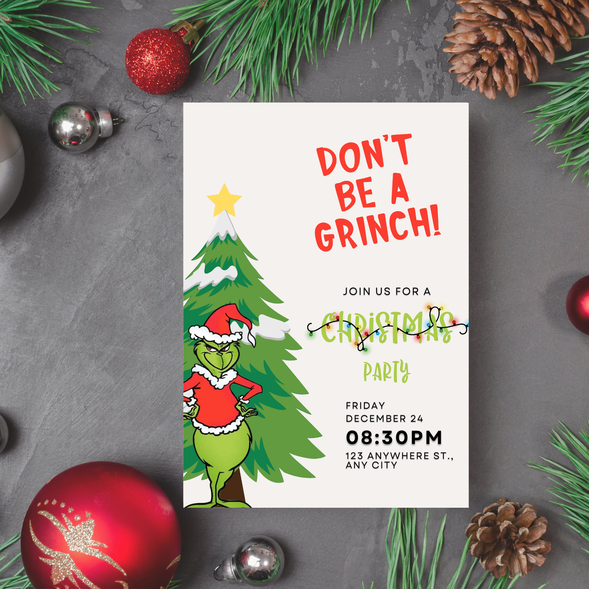 Editable Grinch Party Invitation, Merry Grinchmas Invitation, Grinch ...