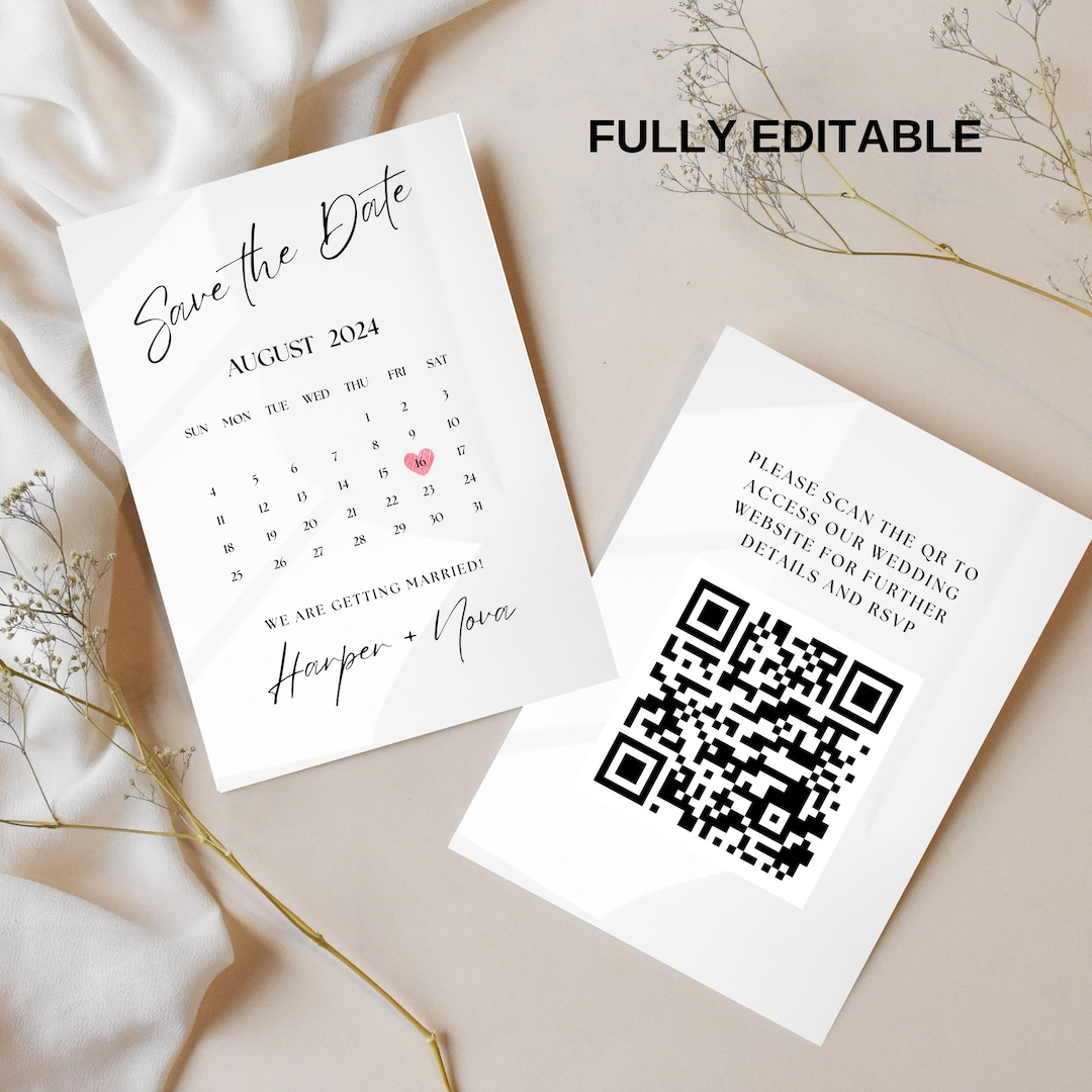 Wedding Invitation QR Code, Save the Date With Calendar, Electronic ...