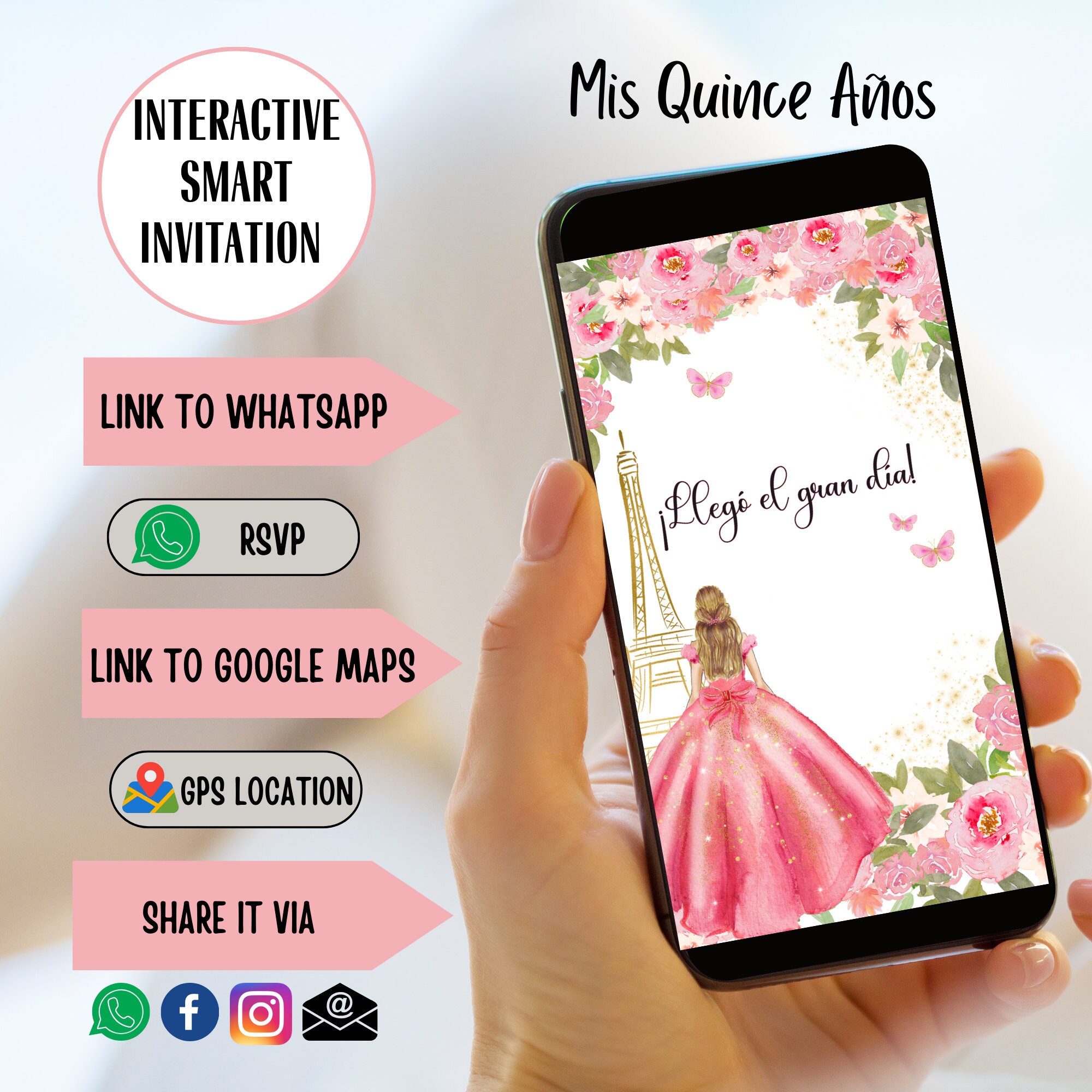 Quinceanera Invitation, Save the Date Personalized Floral Quinceanera ...