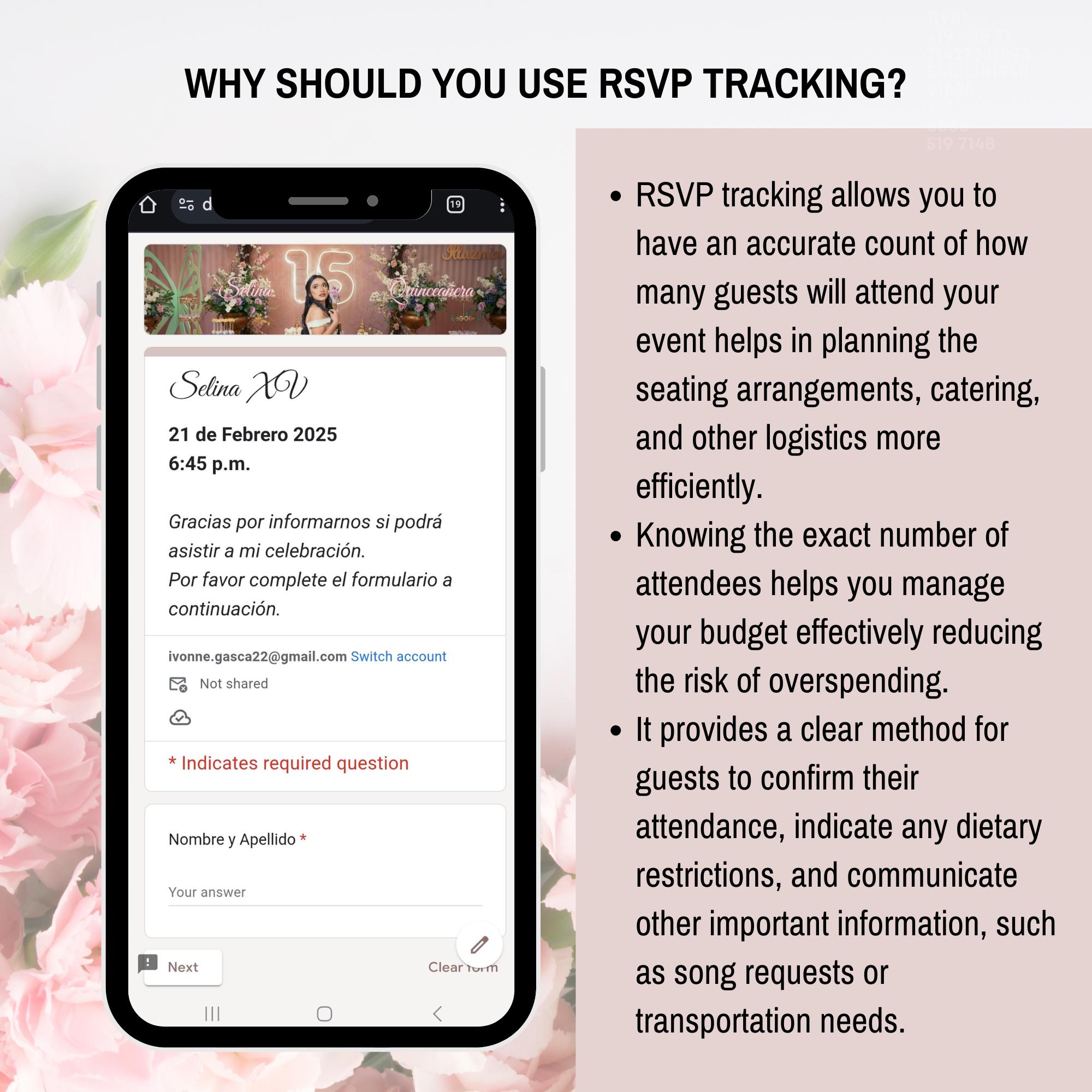 Rose Gold Quinceanera Invitation & Rsvp Tracking, Quinceañera Video ...