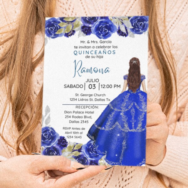 Printable Quinceanera Invitation Royal Blue - Etsy