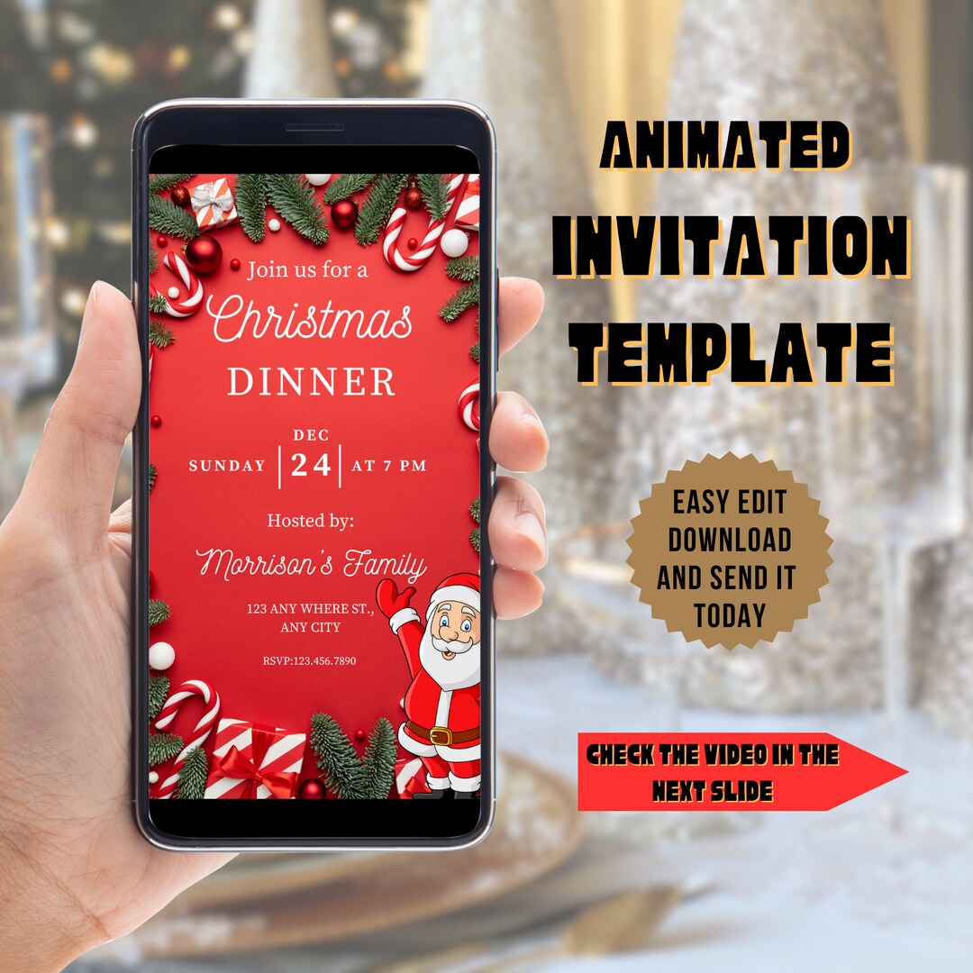 Digital Christmas Party Invitation, Christmas Party Video Invitation ...