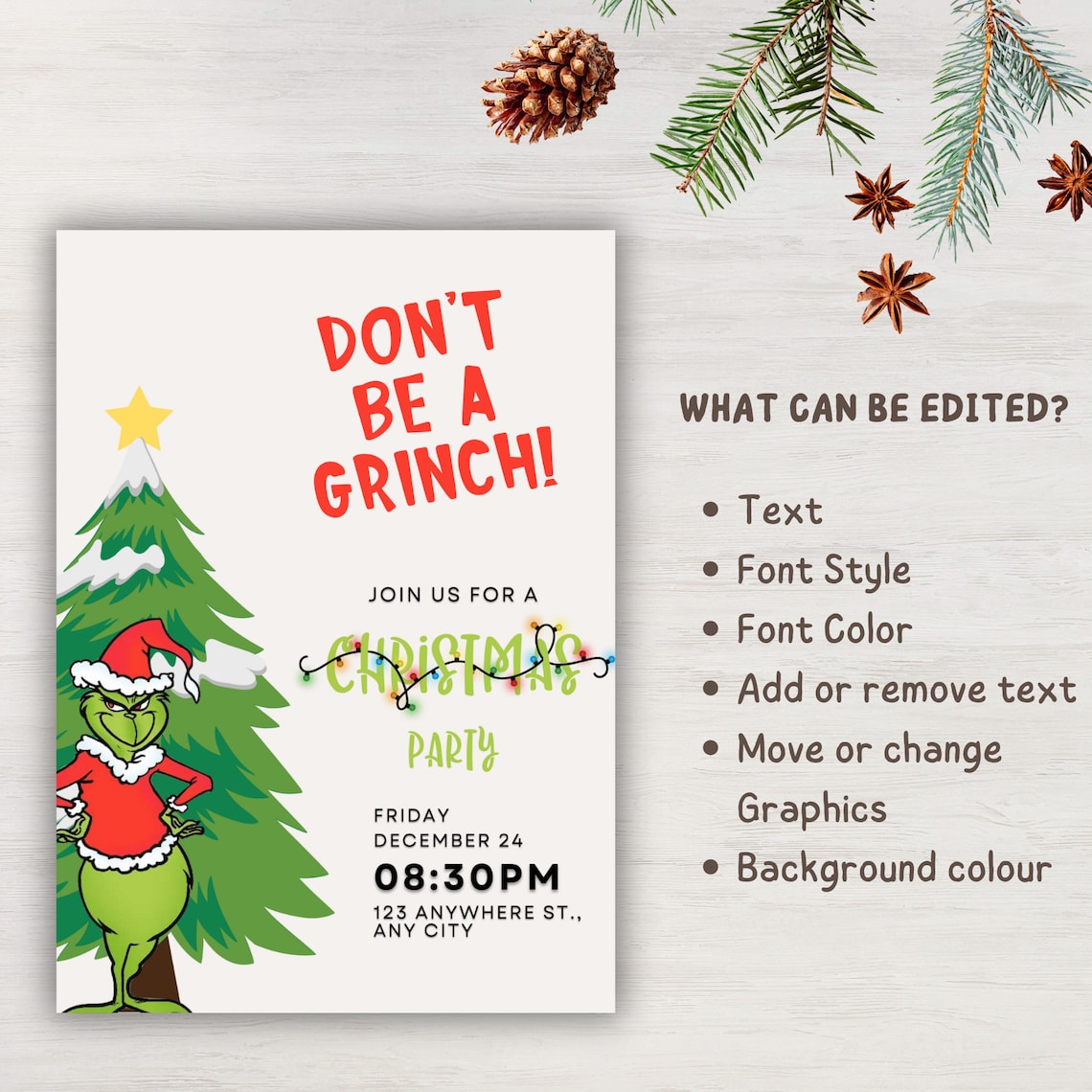 Editable Grinch Party Invitation, Merry Grinchmas Invitation, Grinch ...