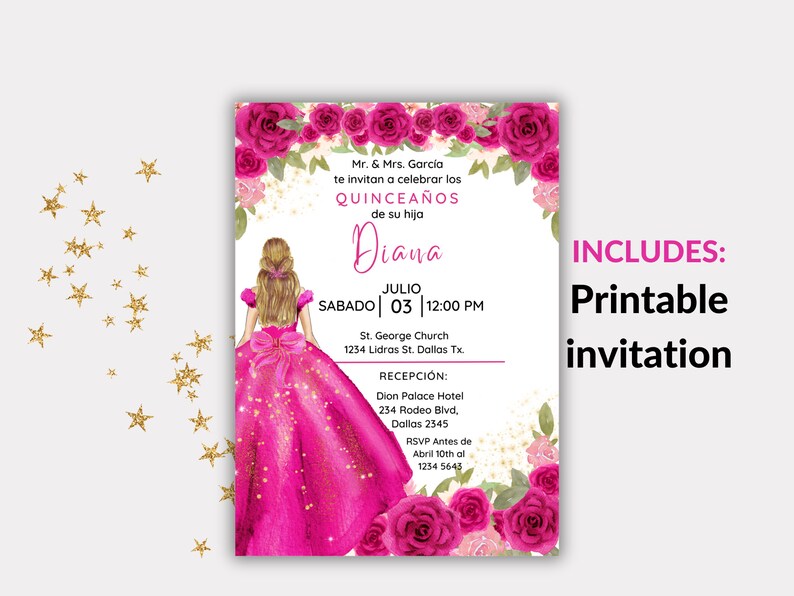 Hot Pink Floral Quinceanera Invitation With Butterflies, Pink Mexican ...