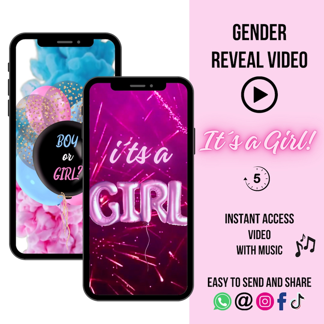 GIRL Instant Download Gender Reveal Video Card Digital Announcement ...