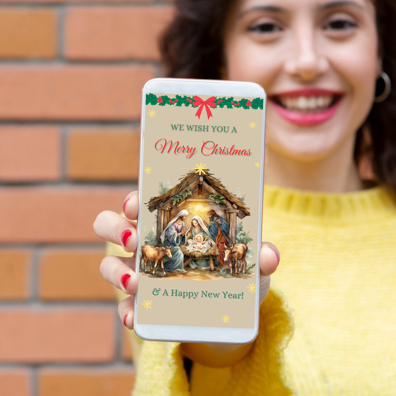 IPhone Christmas Card Digital Christmas Cardnativity - Etsy