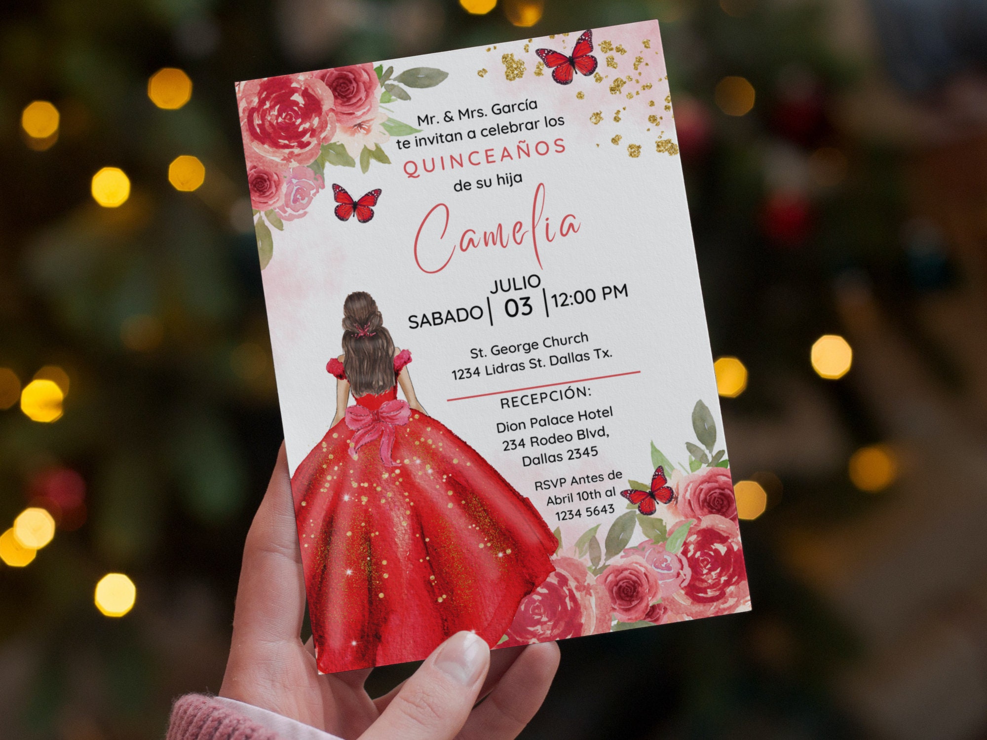 Red Gold Floral Quinceañera Invitation, EDITABLE TEMPLATE, Mis Quince ...