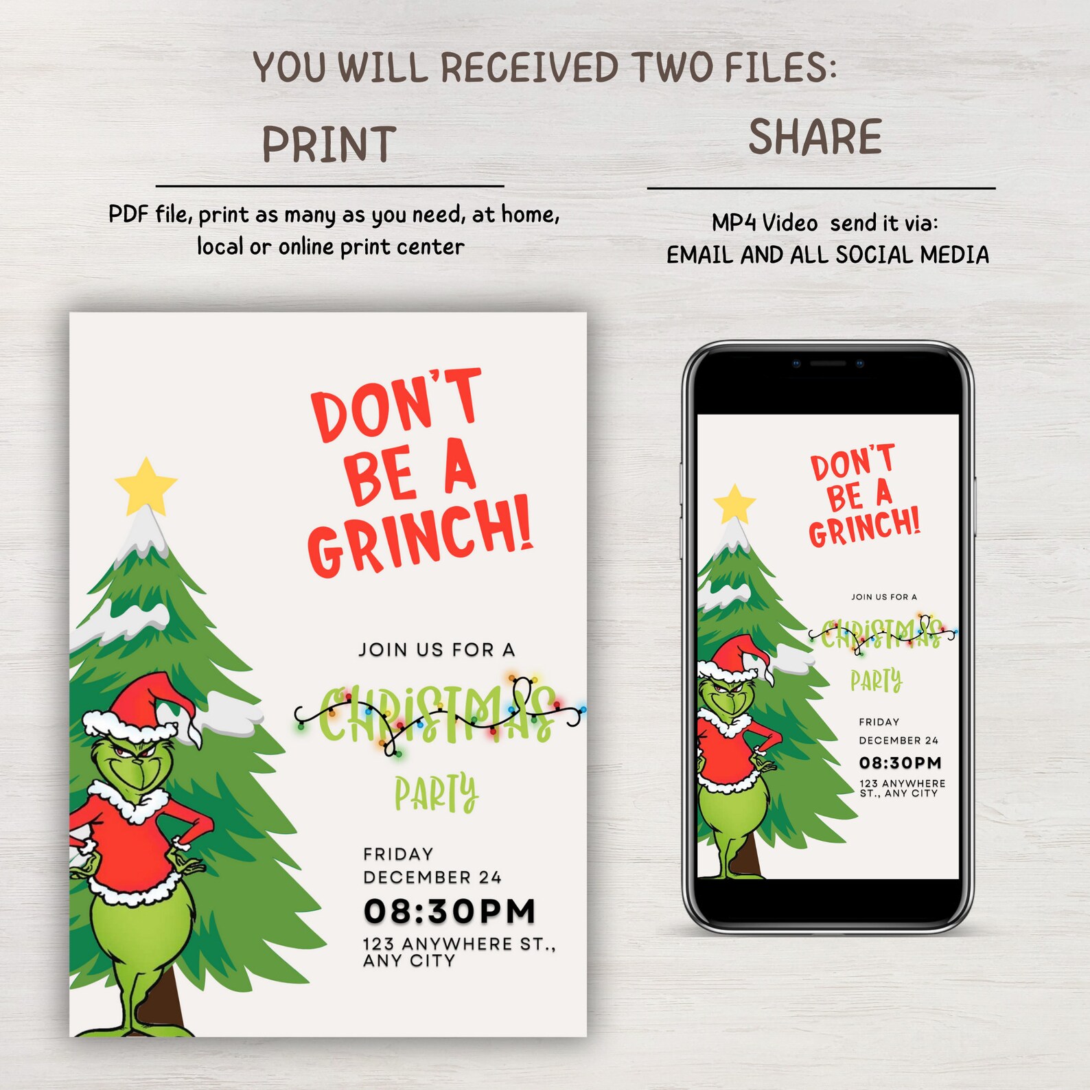 Editable Grinch Party Invitation, Merry Grinchmas Invitation, Grinch ...