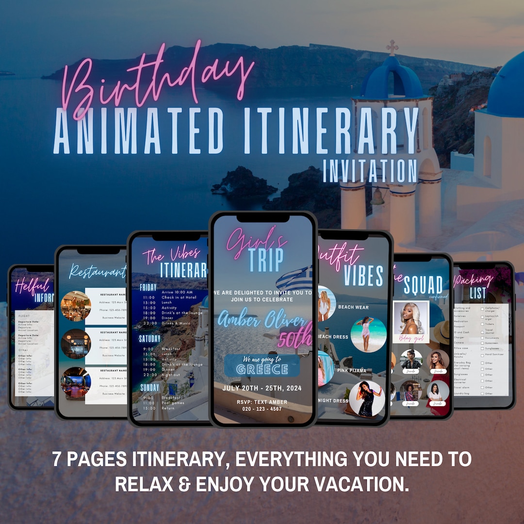 Digital Birthday Trip Invitation, Animated Friends Travel Itinerary ...