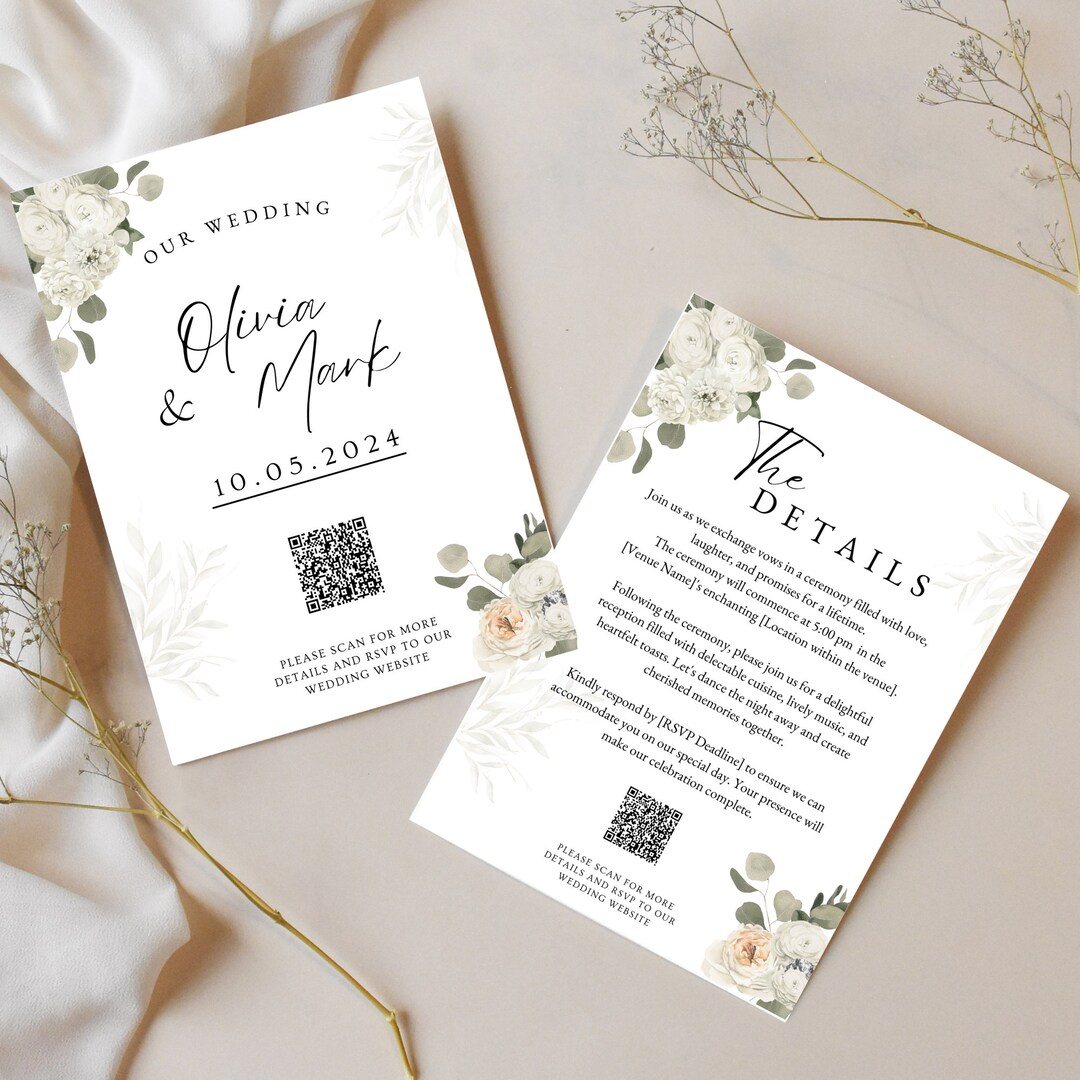 Minimalist Wedding Invitation Bundle Qr Code, Romantic Invitation ...