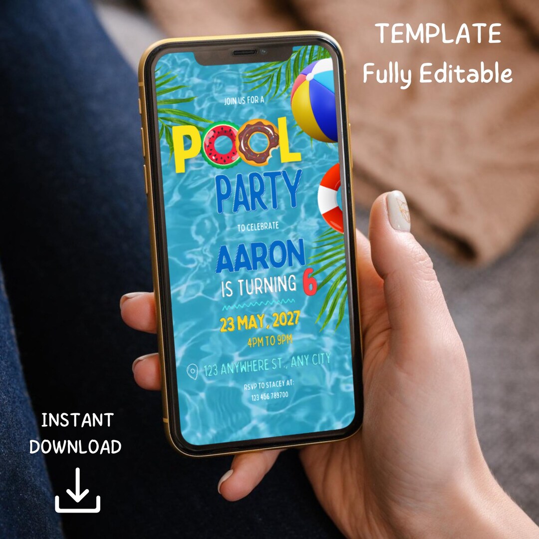 Pool Party Text Invitation,neon Summer Evita Birthday iPhone Invitation ...