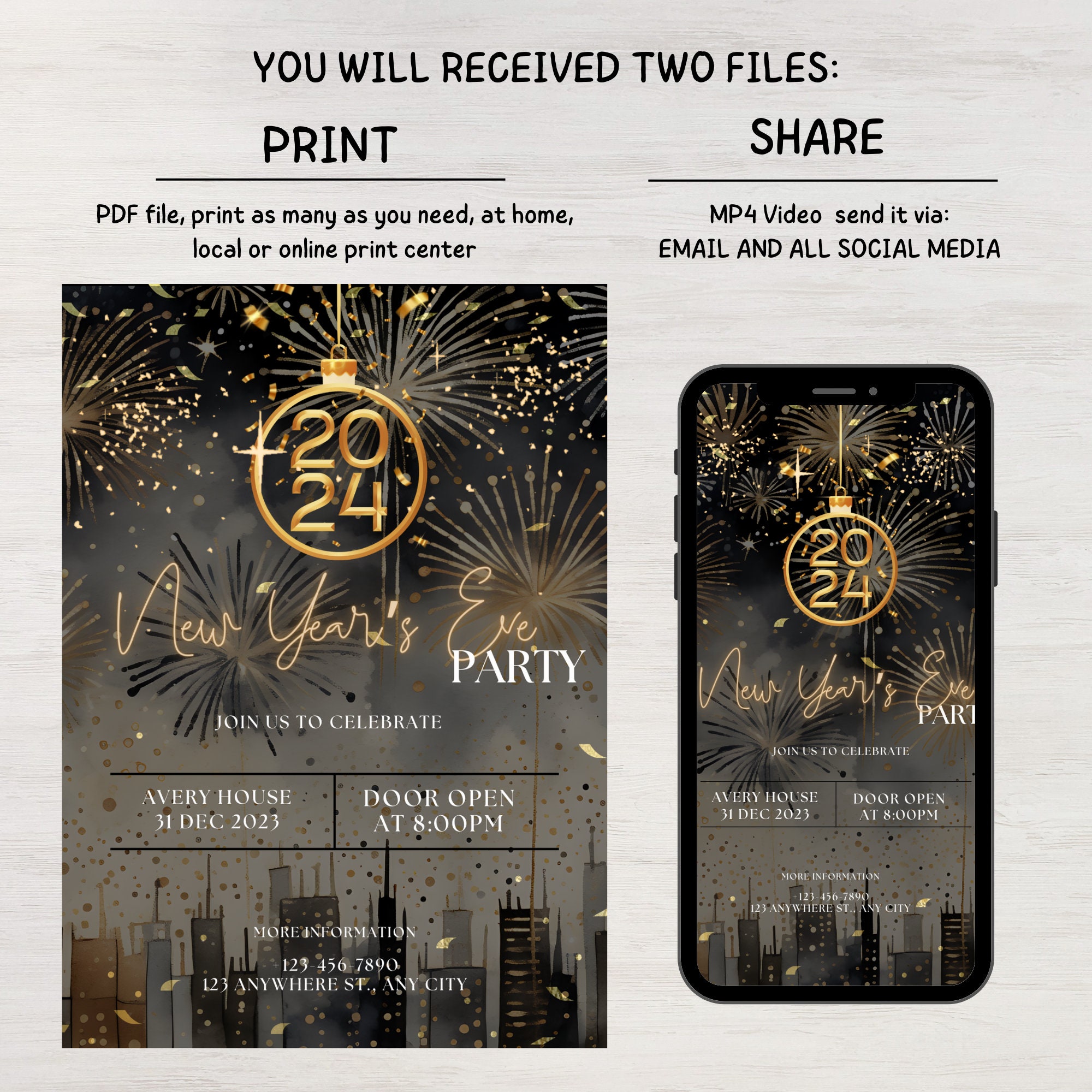 Digital New Years Eve Party Invitation, Animated NYE Celebration Invite ...