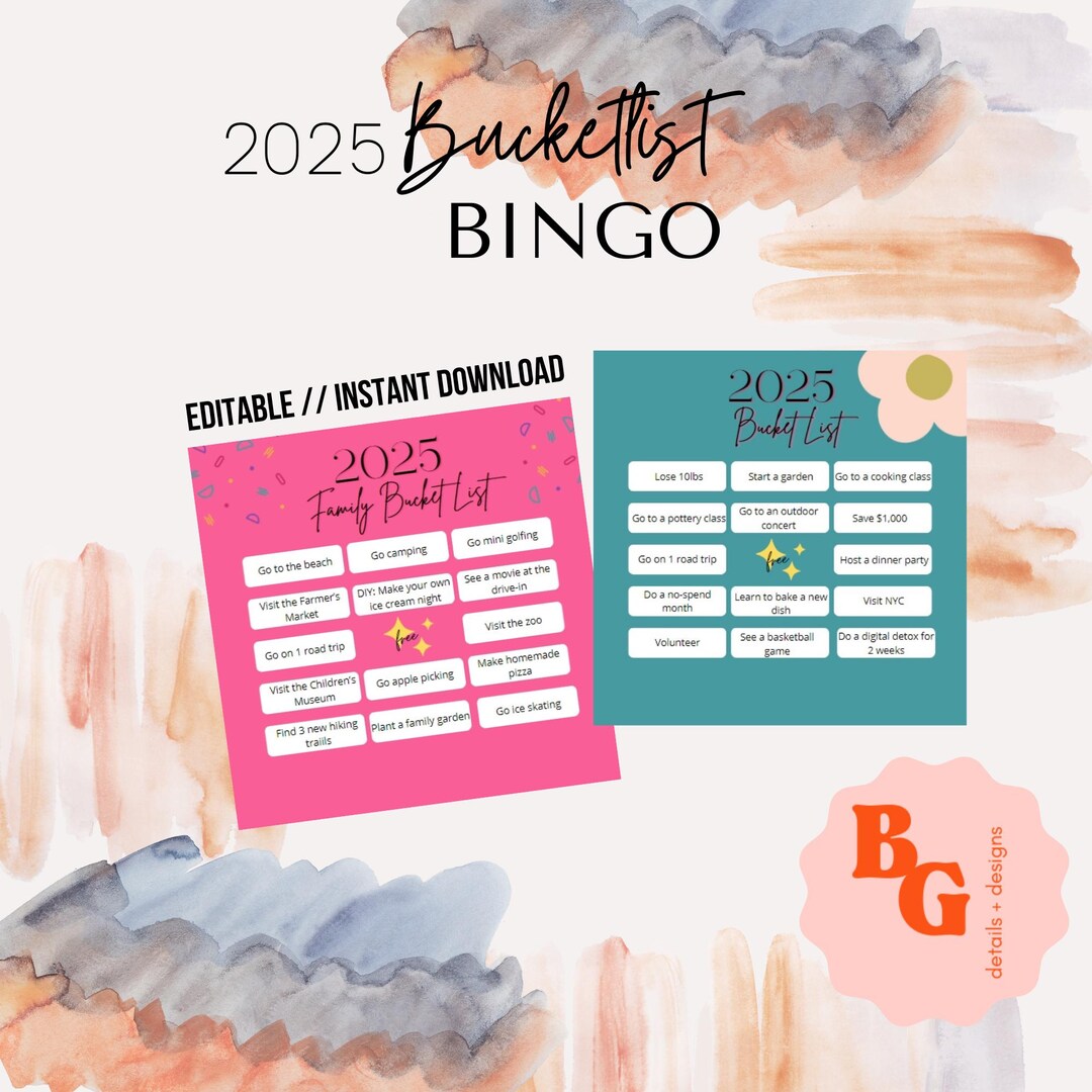 2025 Bucket List Bingo | Editable Instant Download | New Year Motivate ...