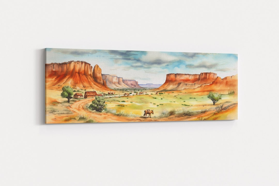 Watercolor Wild West Nature Scene, Framed Original Landscape Oil ...