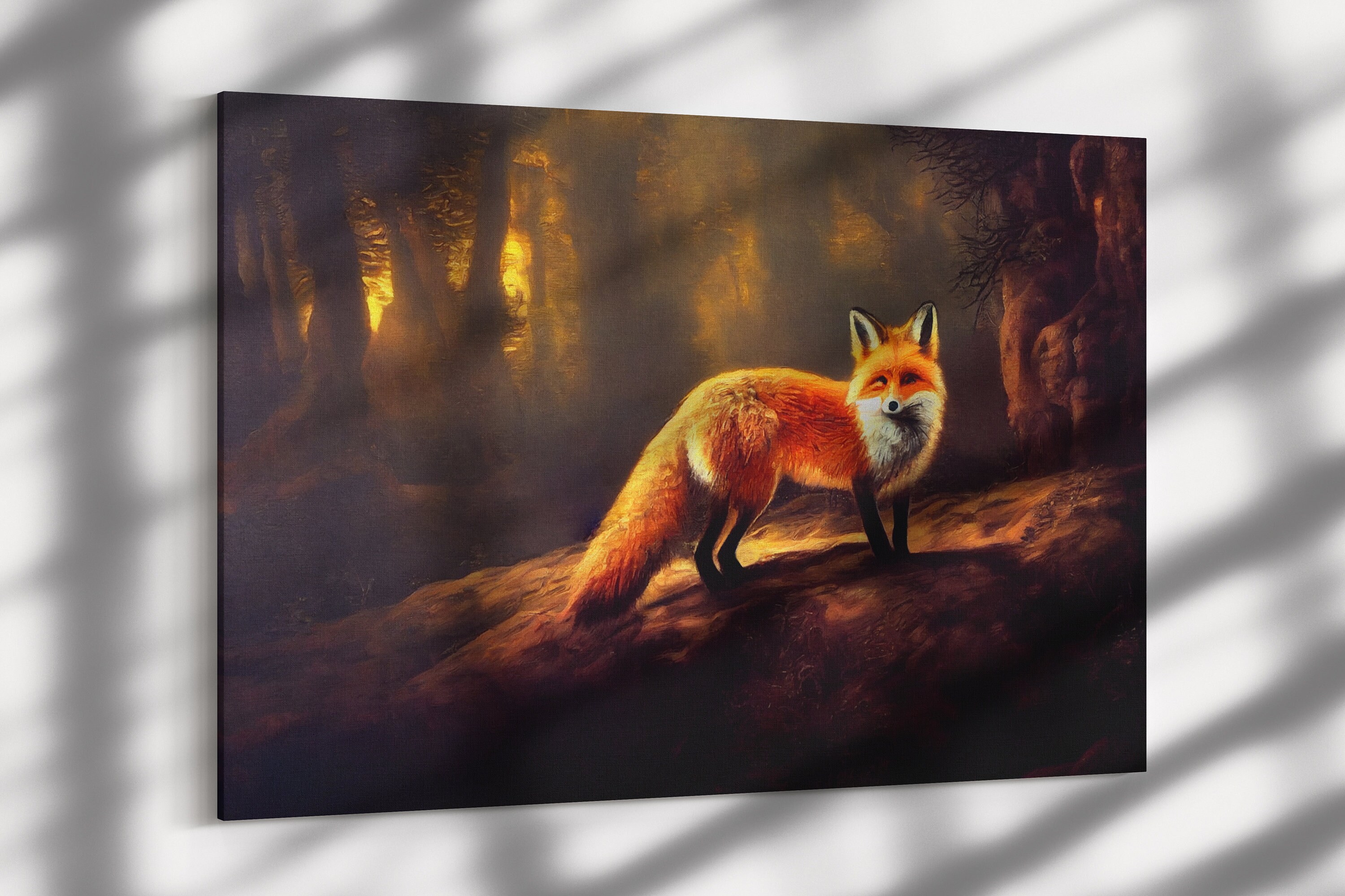 Red Fox, Framed Original Fox Oil Painting Print on Canvas in Gold Frame ...