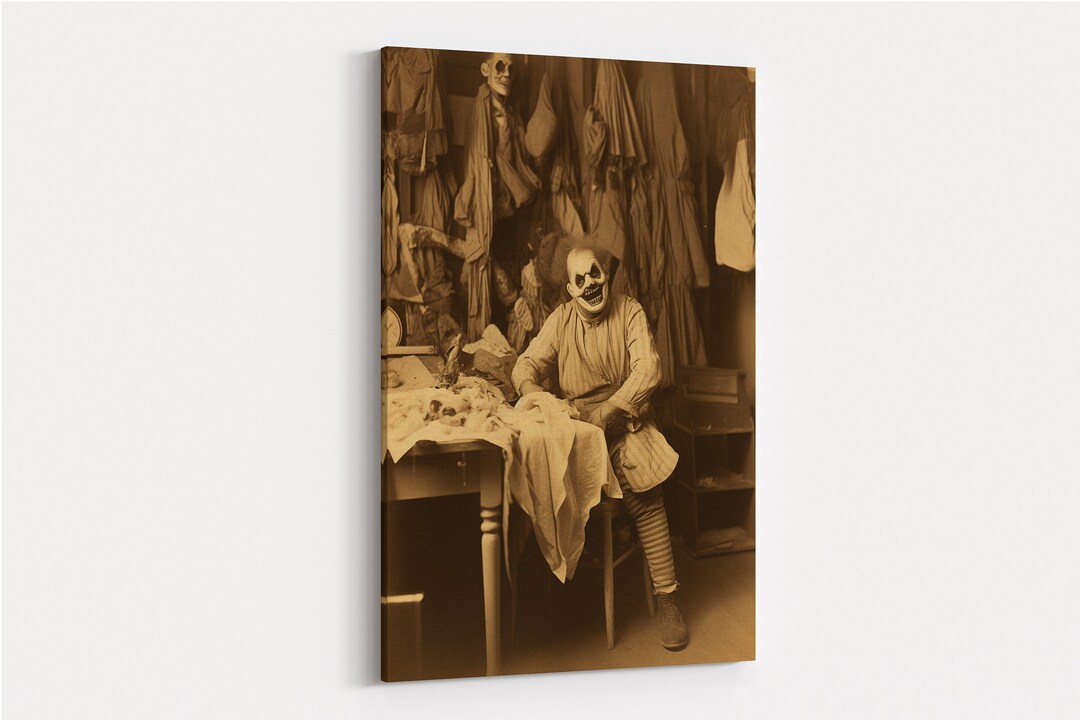 Scary Clown Working Backstage, Vintage Photography Art Style Canvas ...