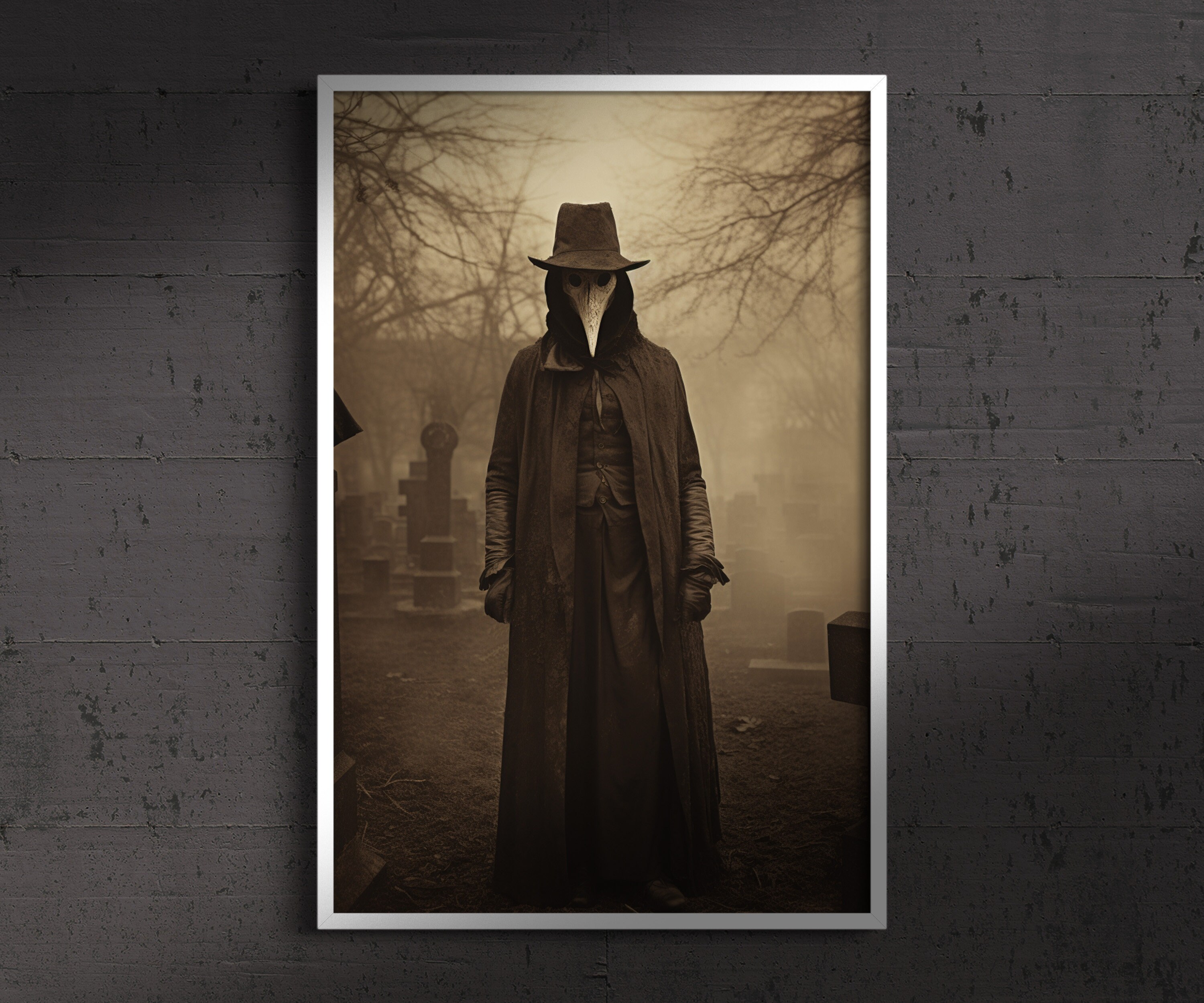 Plague Doctor at Cemetery Vintage Photo Art Style Print Dark - Etsy
