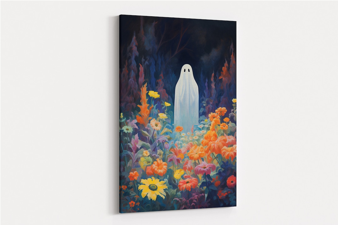 Ghost in Field of Flowers, Oil Painting Style Art Print on Canvas, Dark ...