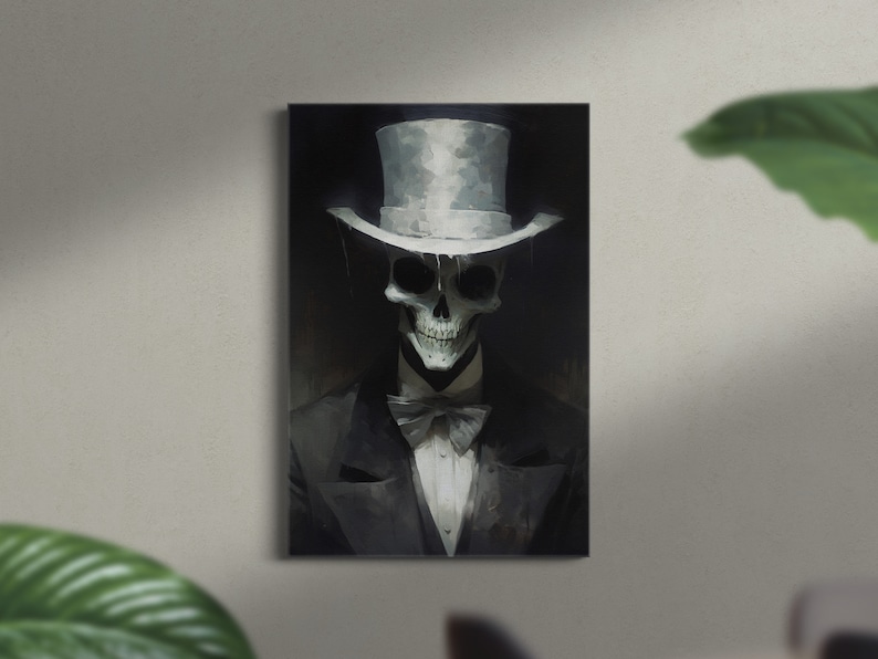 Skeleton Dandy Oil Painting Art Style Print on Canvas Dark - Etsy