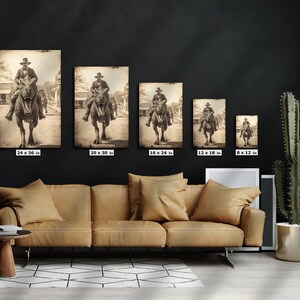 Cowboy Riding T-rex, Vintage Photography Art Style on Canvas, Dark ...