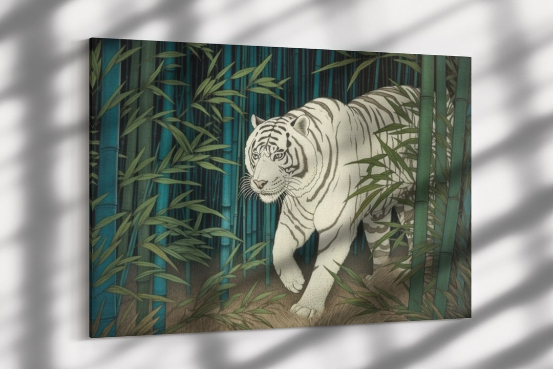 Bamboo White Tiger, Framed Animal Print on Canvas or Fine Art Paper ...