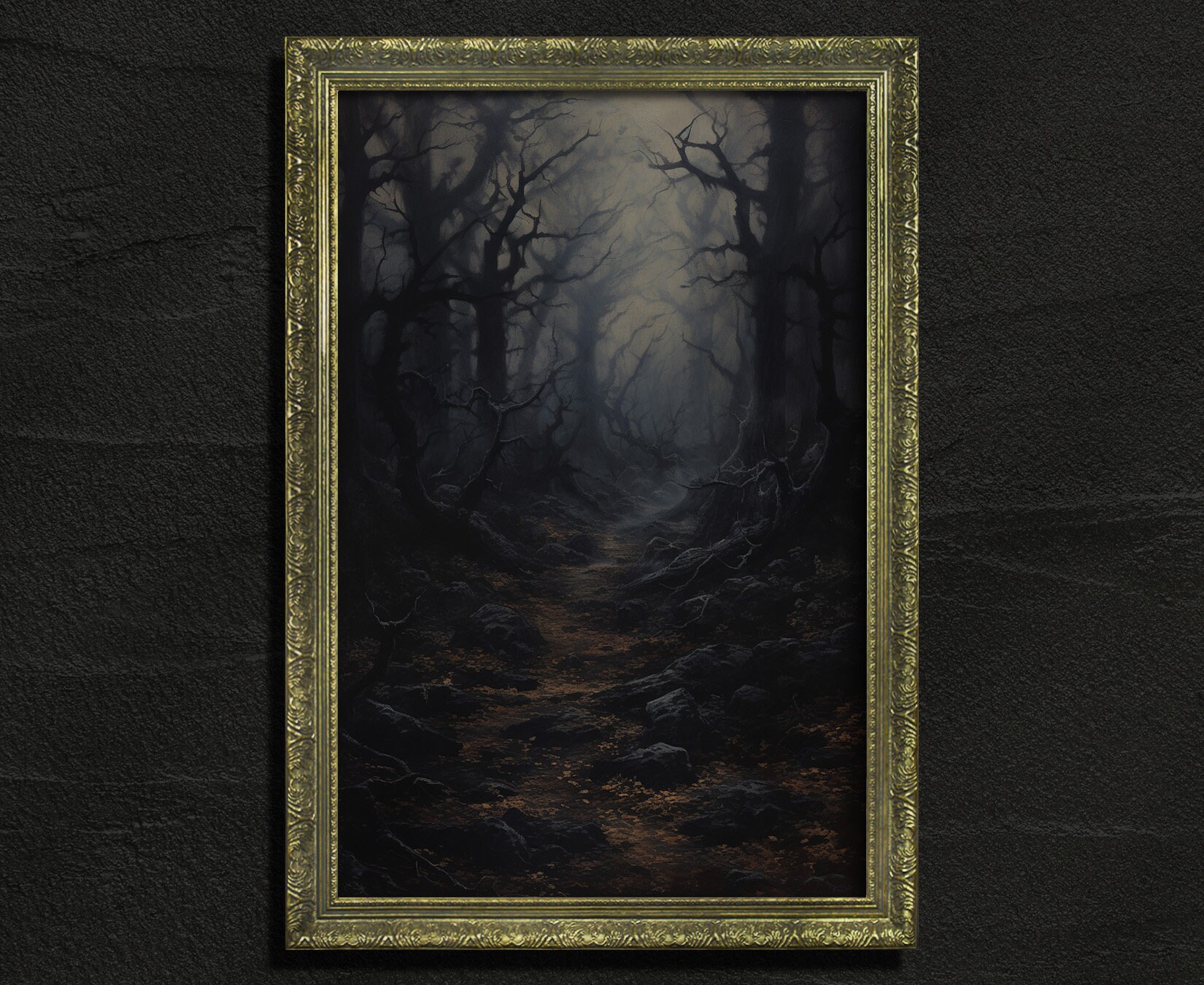 Haunted Forest Path, Oil Painting Style Fine Art Poster Print, Dark ...