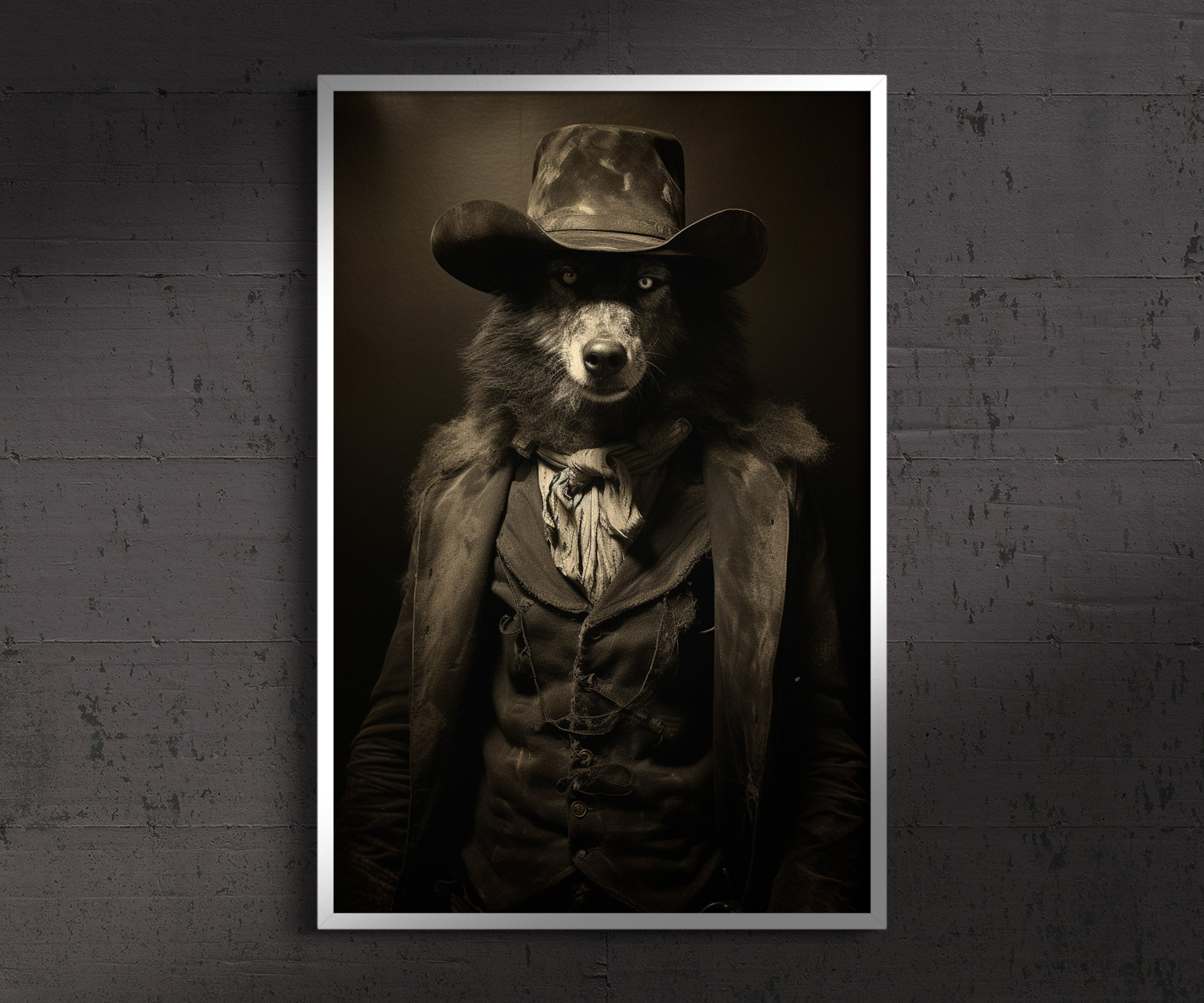 Werewolf Cowboy in Western Studio, Vintage Photography, Art Poster ...