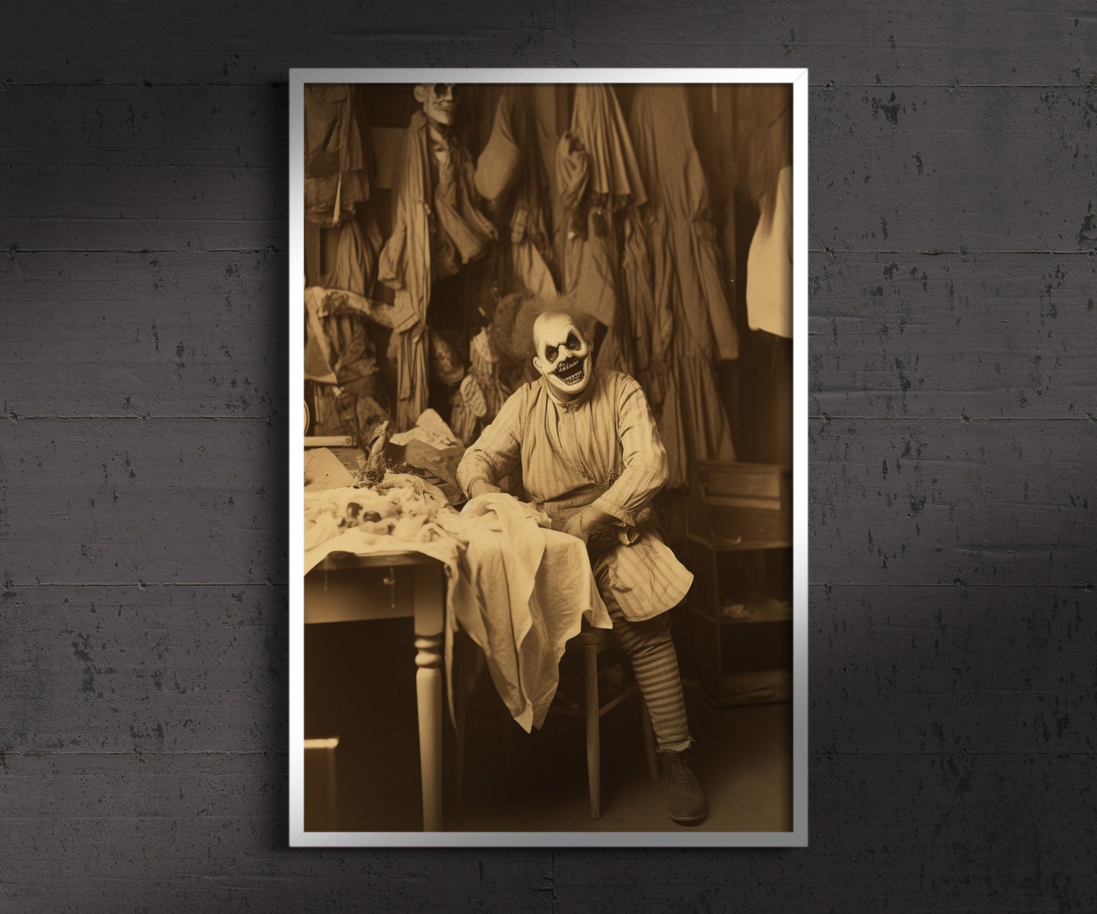 Scary Clown Working Backstage, Vintage Photography Art, Art Poster ...