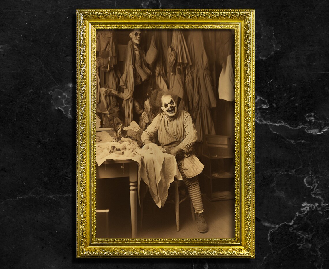 Scary Clown Working Backstage, Vintage Photography Art, Art Poster ...