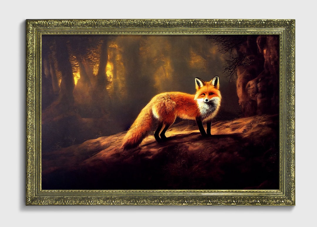 Red Fox, Ornate Framed Original Fox Oil Painting Print on Fine Art ...