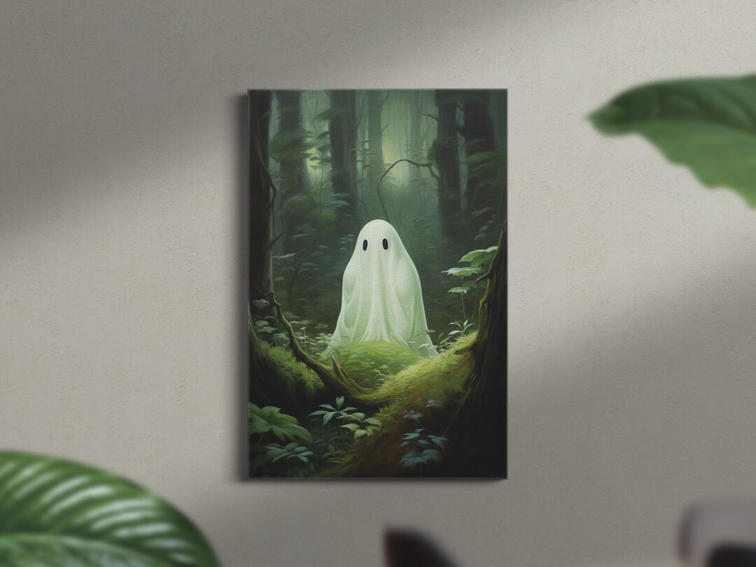 Ghost in Green Forest, Oil Painting Style Art Print on Canvas, Dark ...