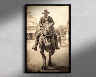 Knight on A Dinosaur, Vintage Photography, Art Poster Print, Gothic ...