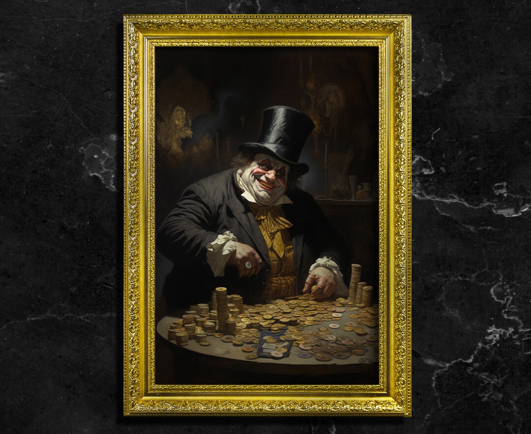 Greedy Clown Banker, Oil Painting Style Print, Art Poster Print ...