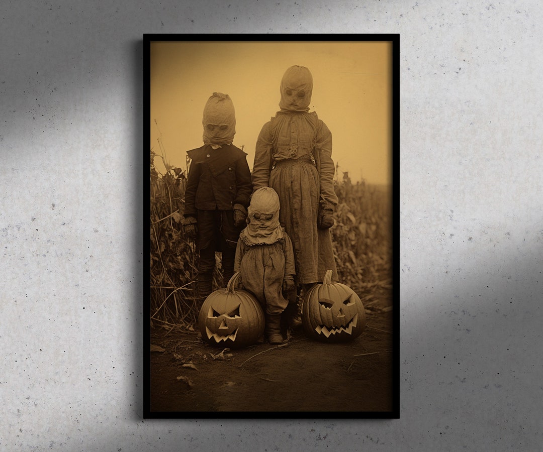 Pumpkin Posse, Vintage Photo Art Style Print, Dark Academia, Gothic ...
