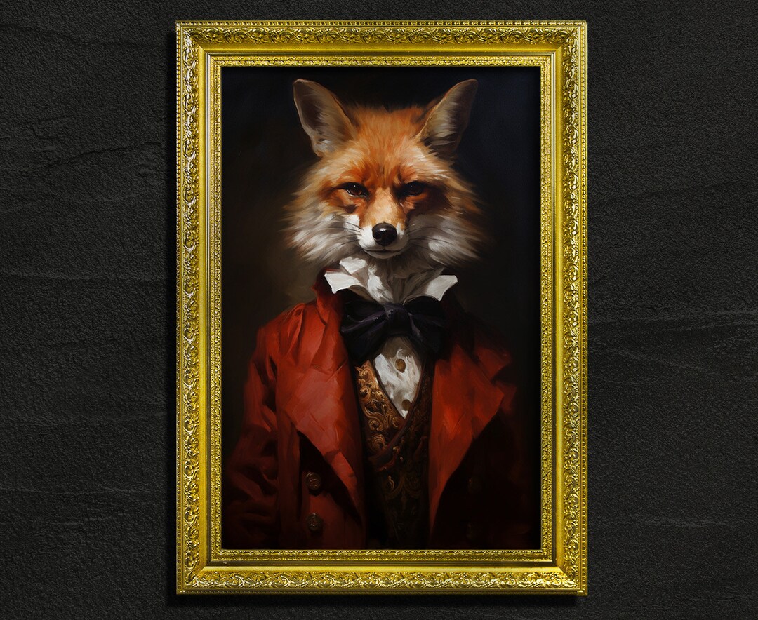 Victorian Red Fox, Vintage Oil Painting Print, Art Poster Print, Dark ...