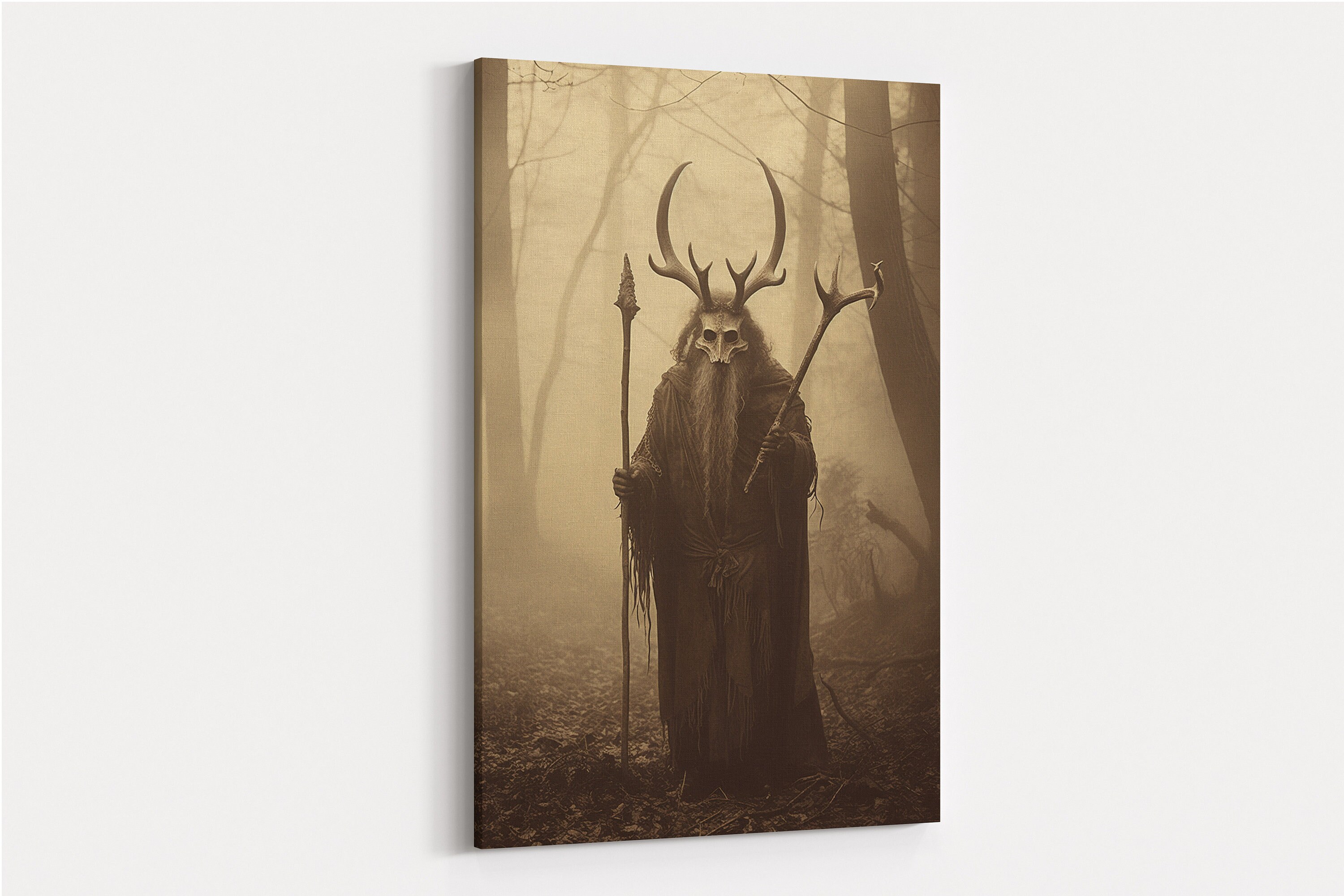 Forest Warlock, Vintage Photography Art Style Print on Canvas, Dark ...