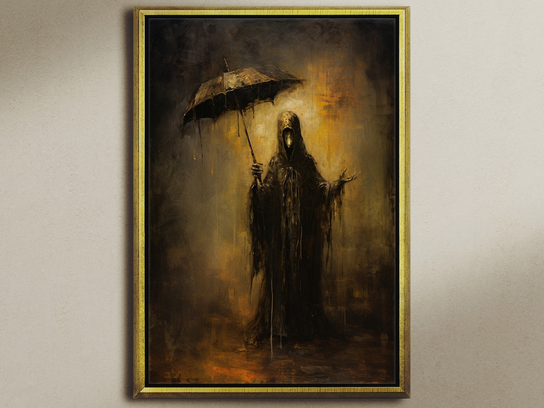 The Grim Reaper’s Umbrella, Oil Painting Art Style Print on Canvas ...