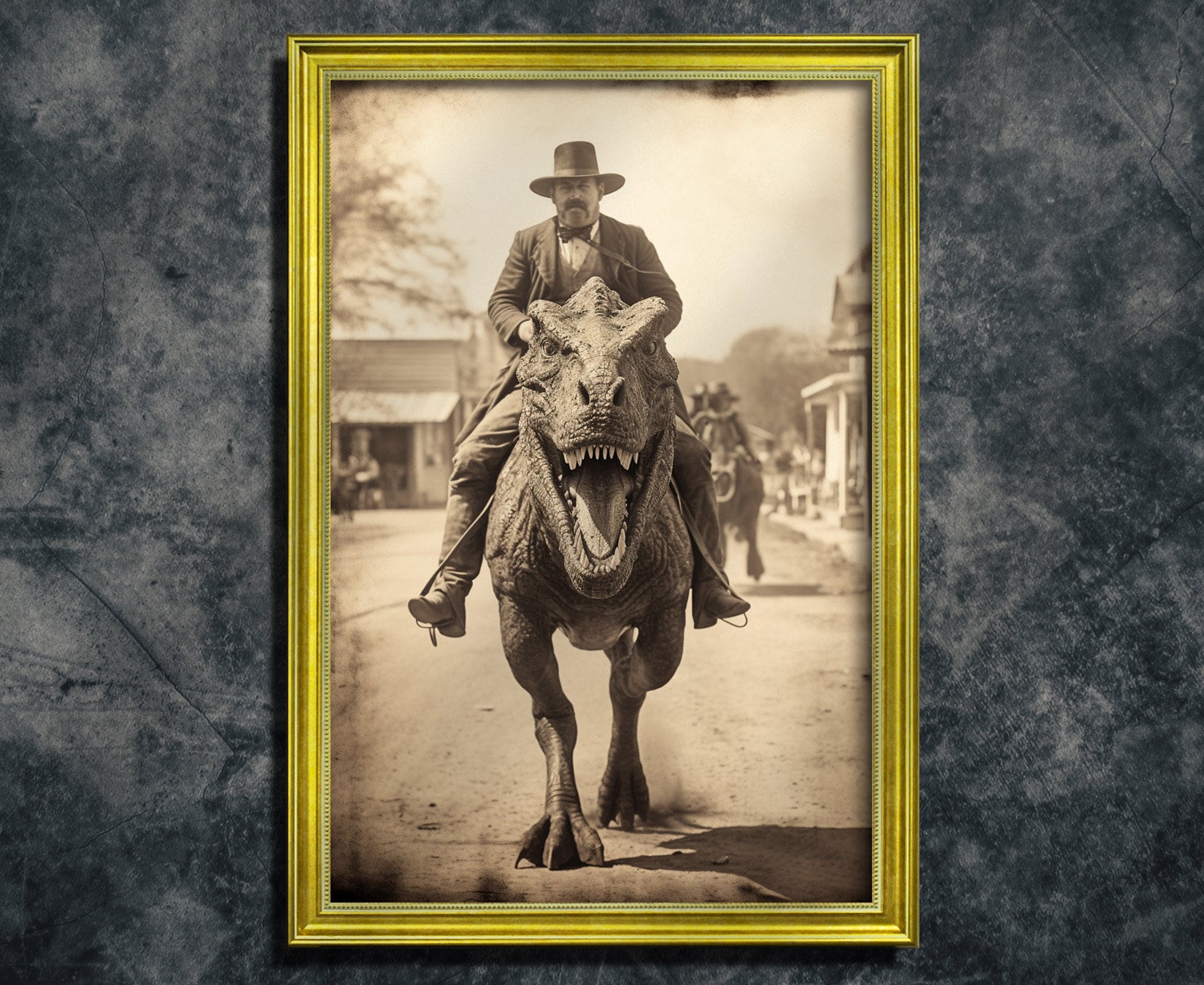 Cowboy Riding T-rex Vintage Photography Art Art Print Dark - Etsy
