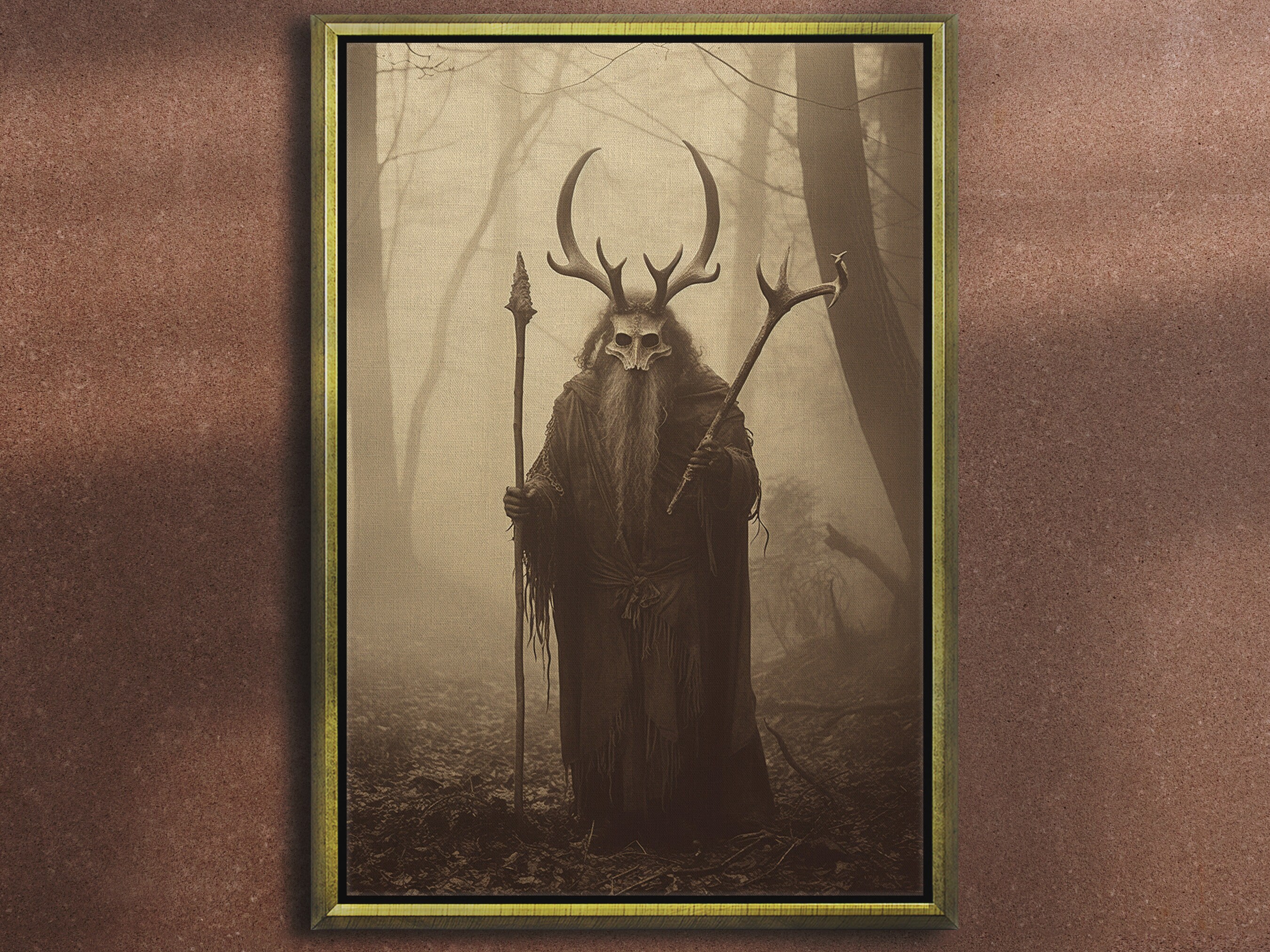 Forest Warlock, Vintage Photography Art Style Print on Canvas, Dark ...