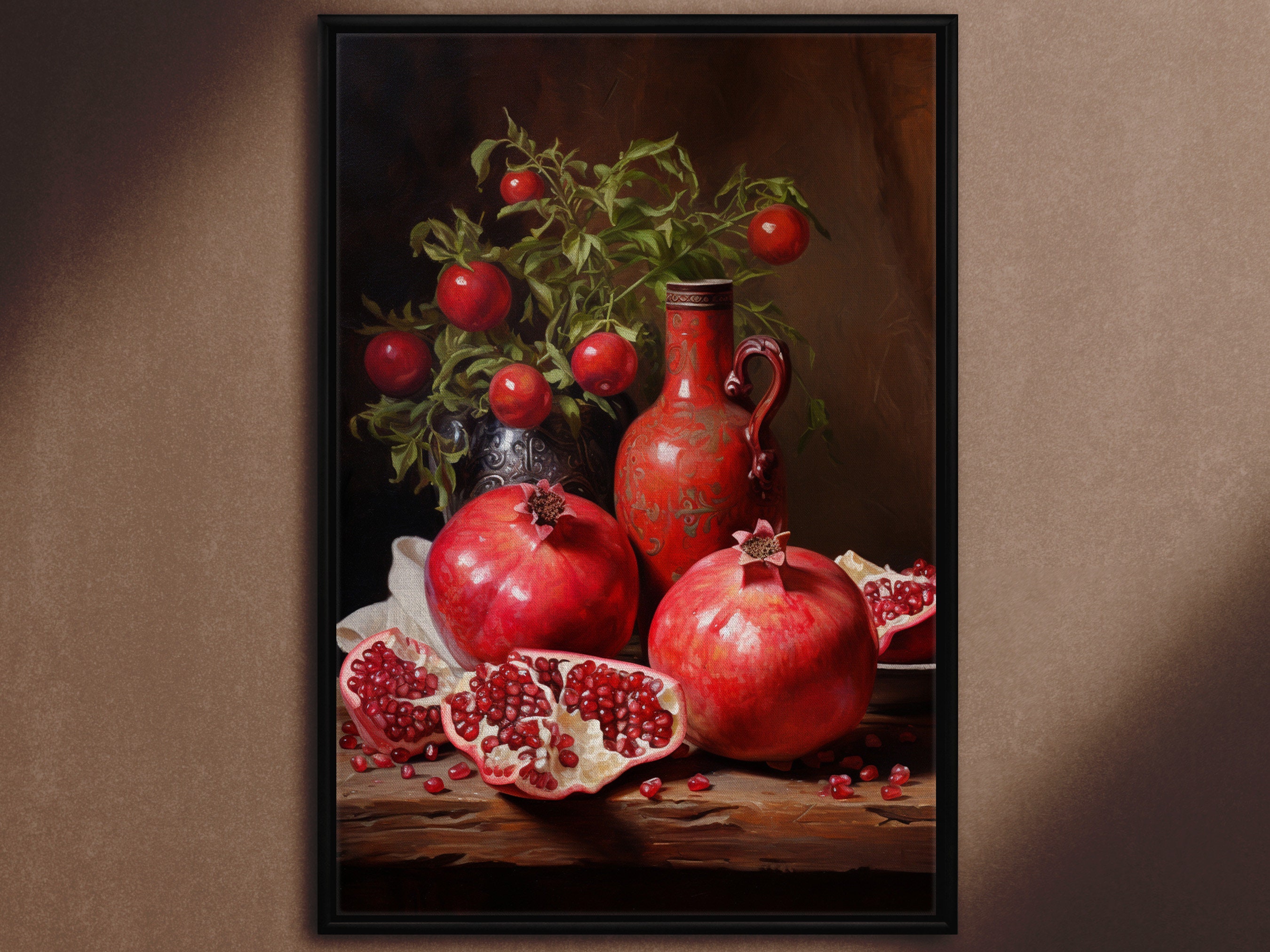 Pomegranate Still Life, Oil Painting Art Style Print on Canvas, Vintage ...