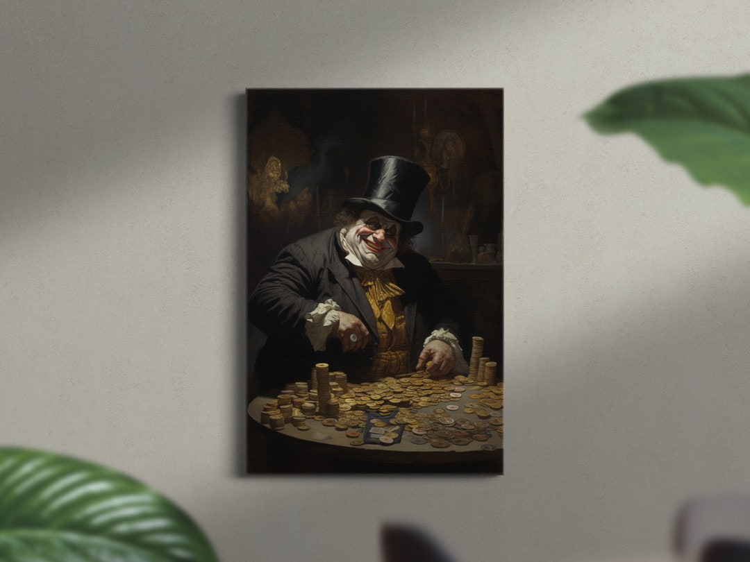 Greedy Clown Banker, Oil Painting Style Art Print on Canvas, Victorian ...