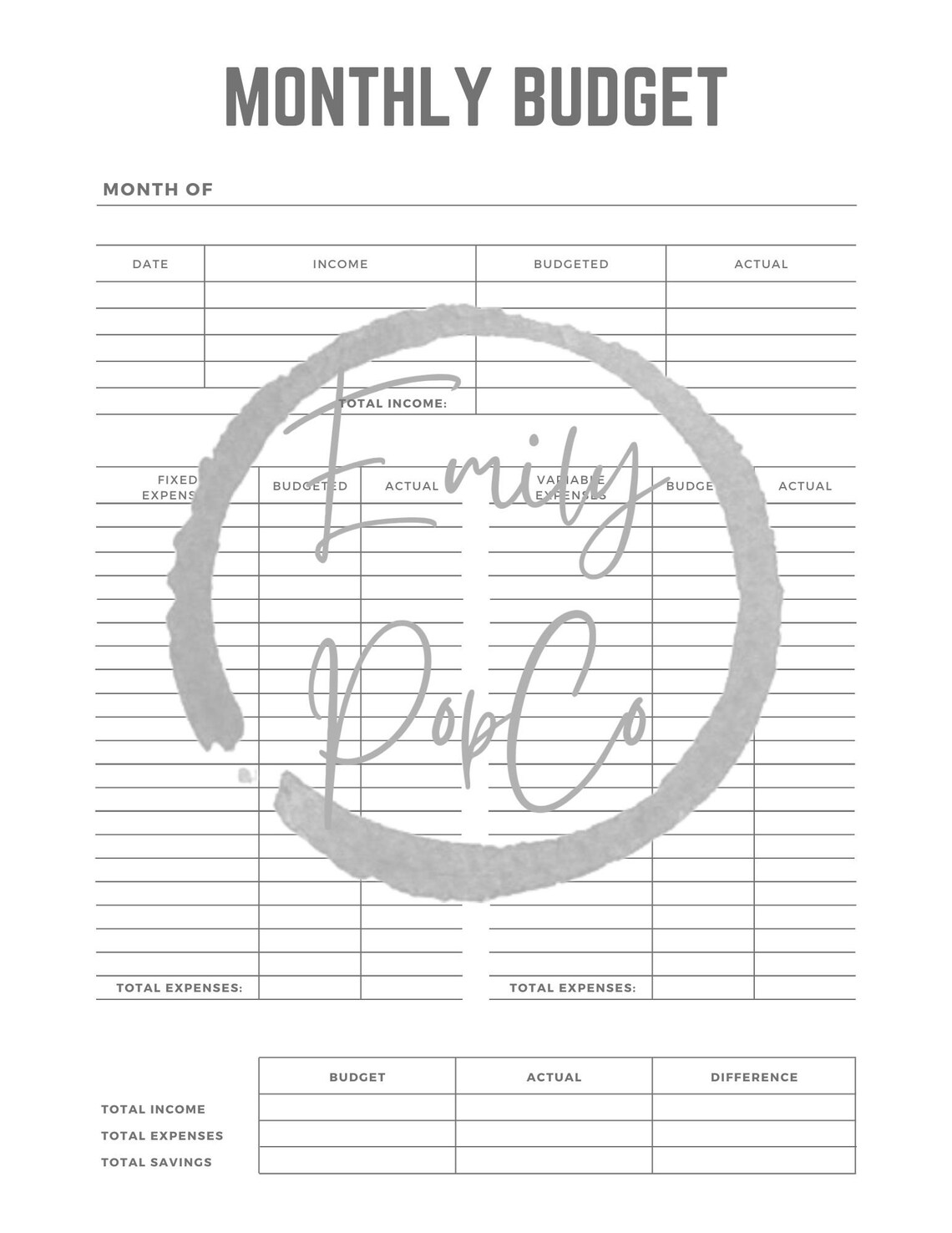 Printable Monthly Budget Digital Download - Etsy