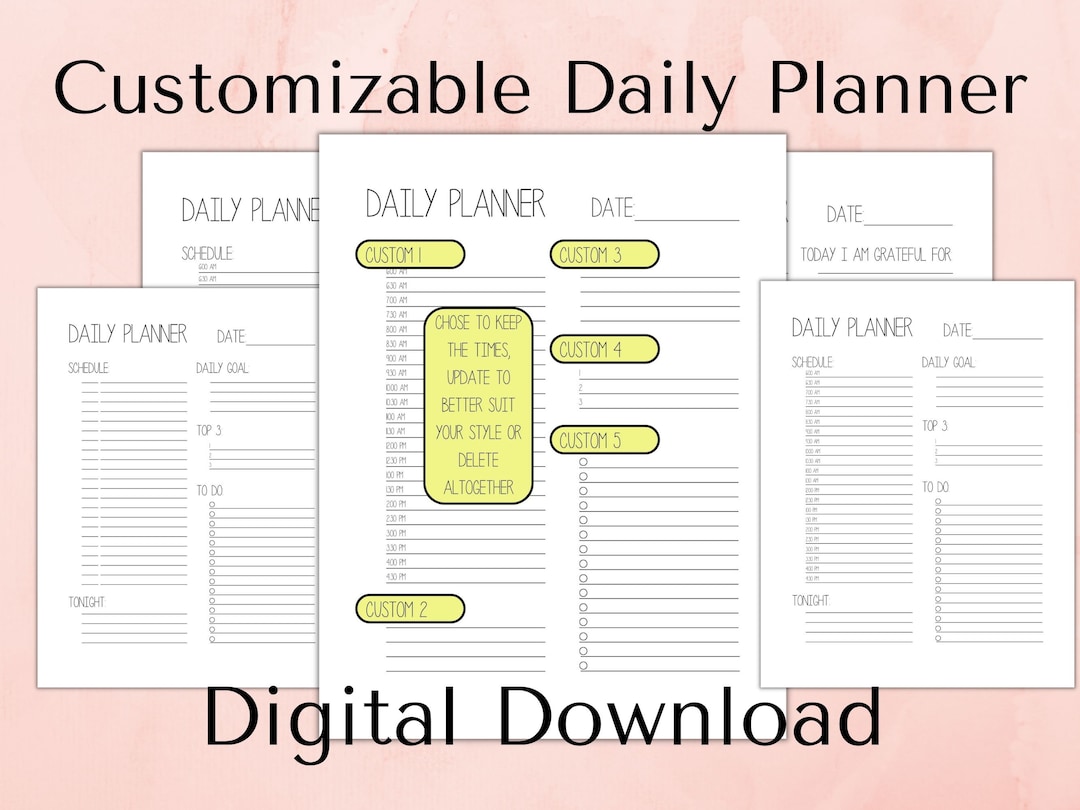 Custom Daily Planner Printable Digital Download Printable Customizable ...