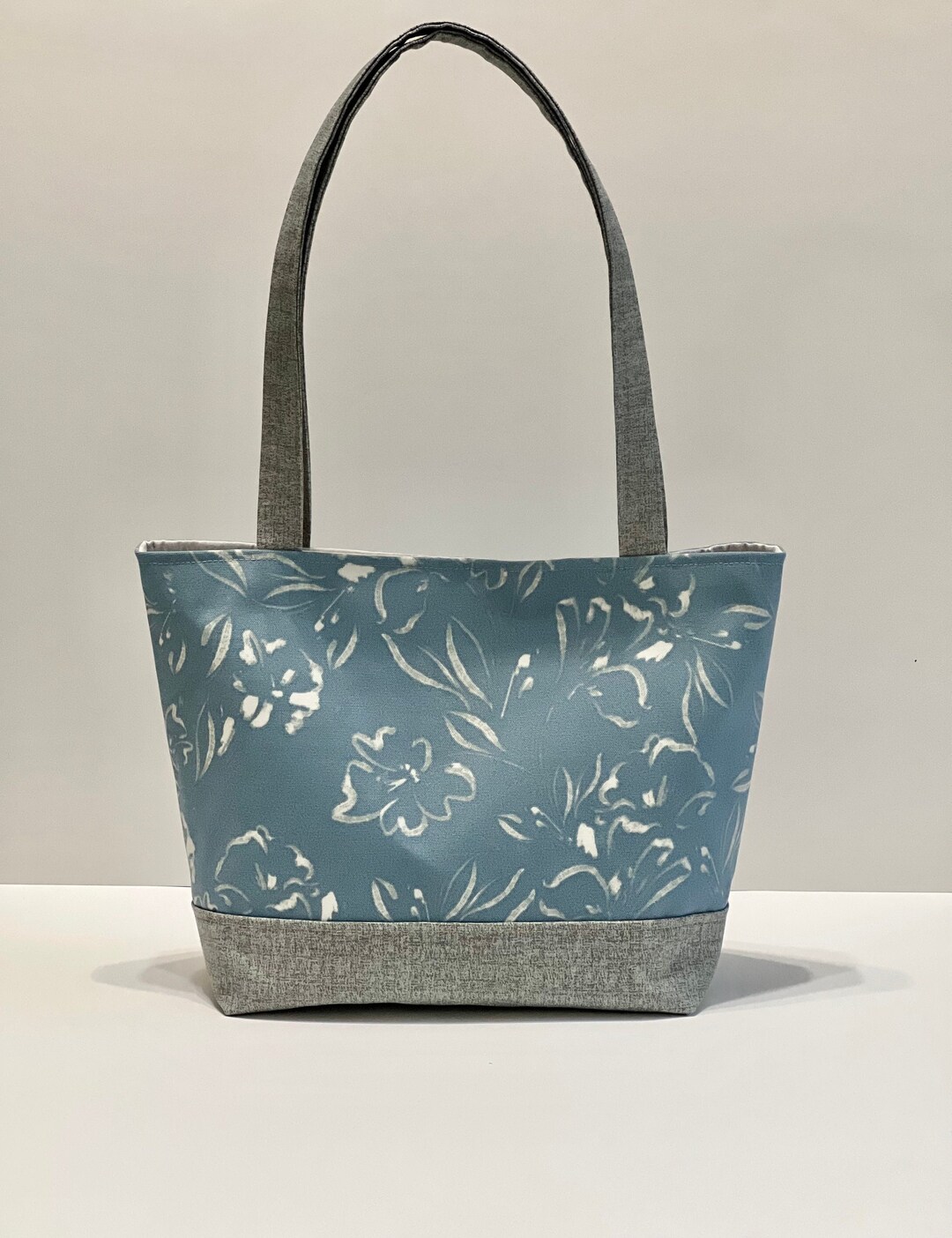 Light Blue Floral Tote Bag, Floral Shoulder Bag - Etsy