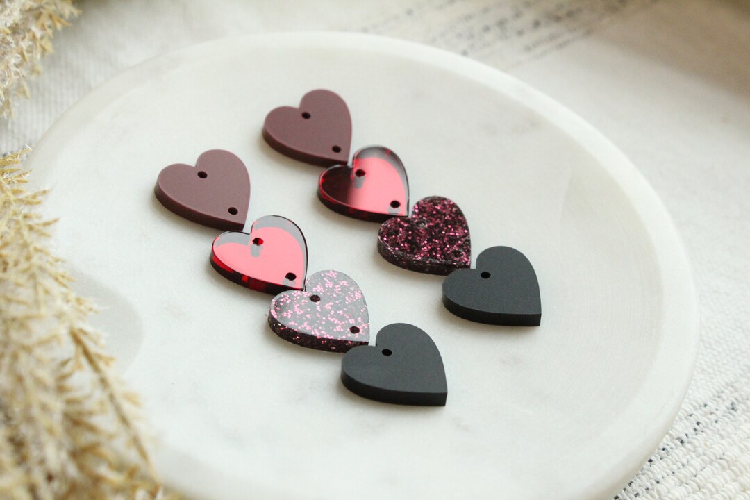 Valentine’s Maroon Madness Heart Stack Acrylic Maroon and Black Earring ...