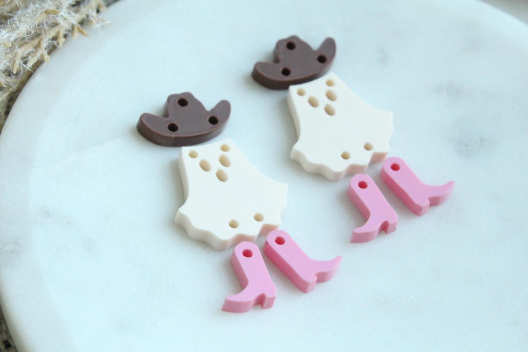 PINK and Brown Mini Spooky Cowboy Ghost With Boots Earring Making ...