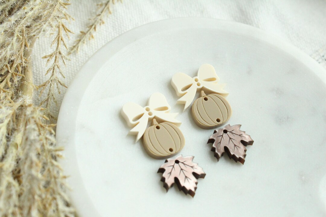 Neutral Fall Mocha Vanilla Pumpkin Maple Leaf and Bow Acrylic Laser Cut ...