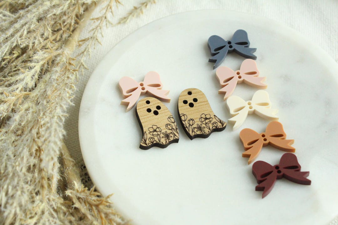 Halloween Boho Floral Ghost and Bow Charms Coquette Cute Ghost Earring ...