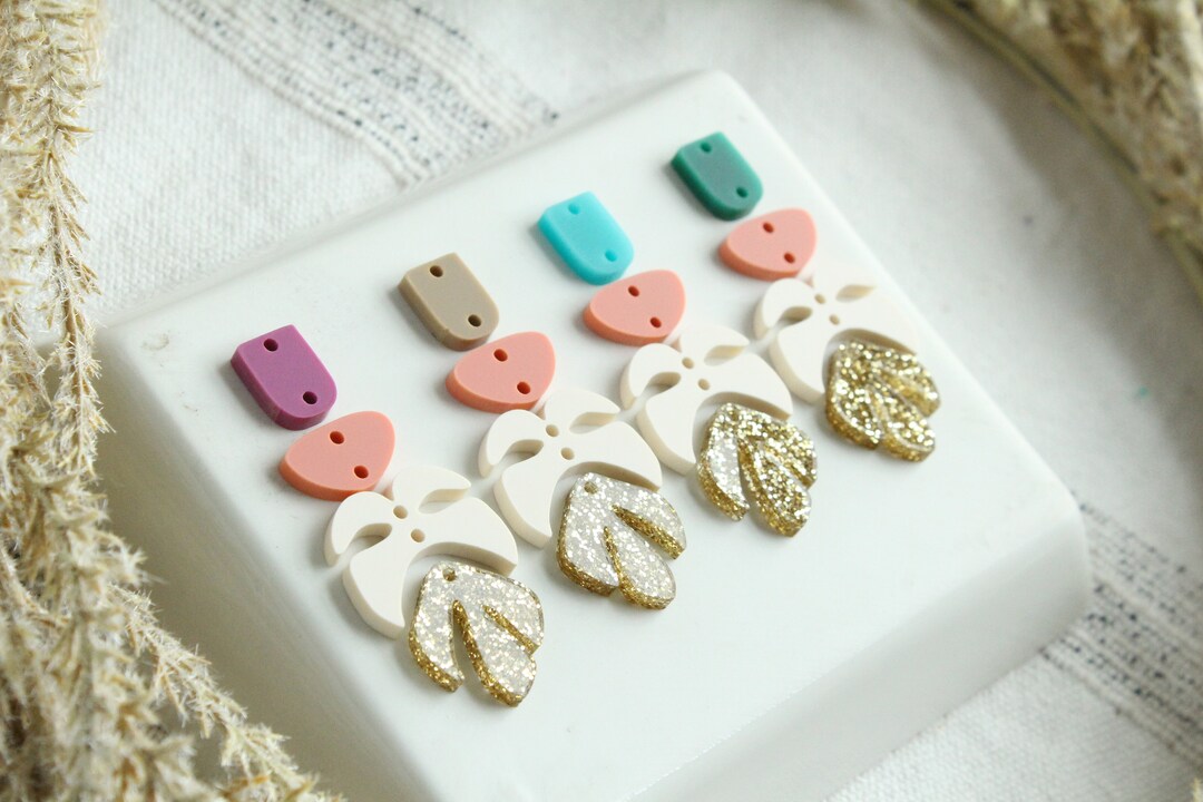 Boho Monstera Leaf Acrylic Ivory, Gold and Coral Earring Blanks Earring ...