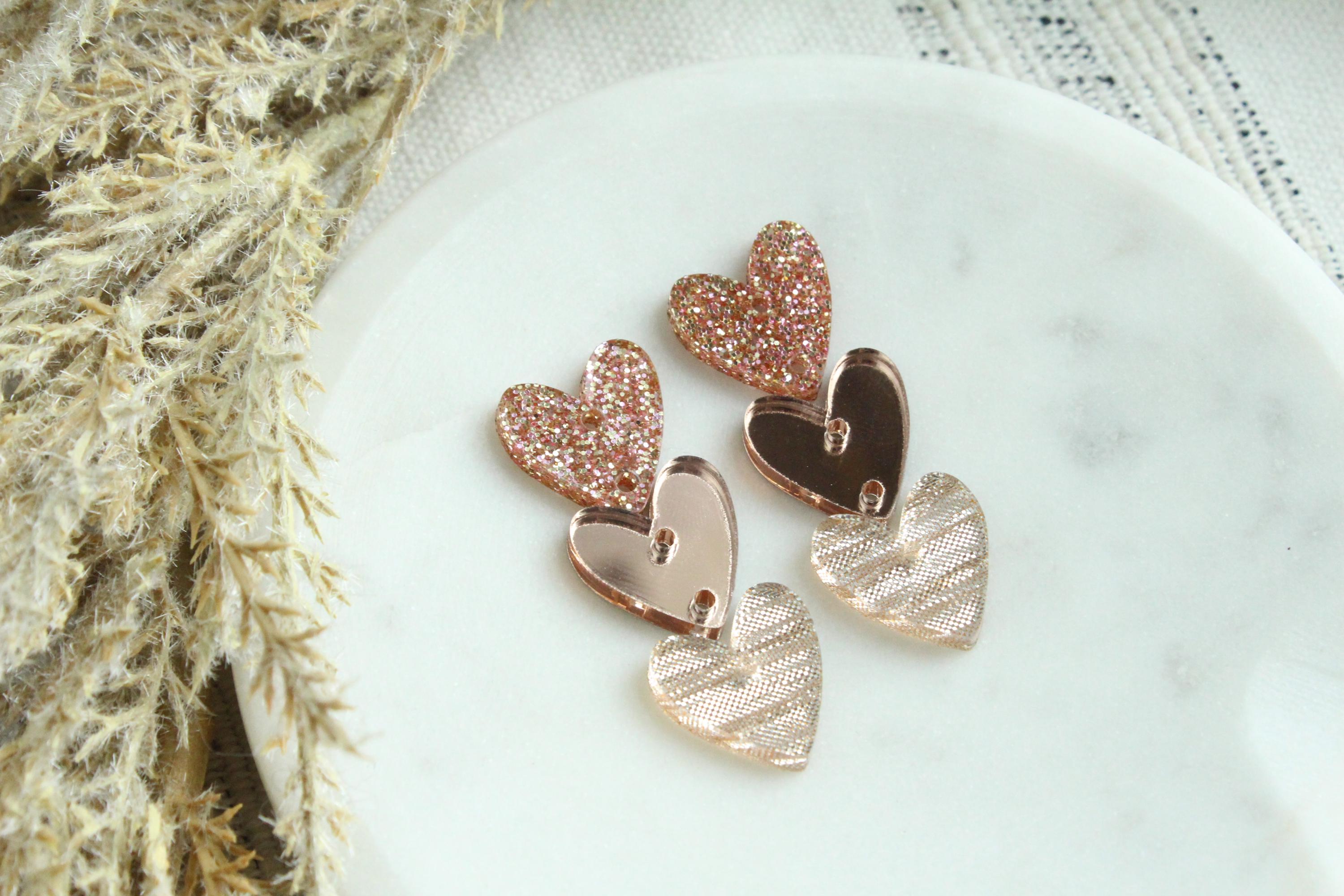 Rose Gold Valentine’s Whimsy Heart Stack Acrylic Earring Blanks Making ...